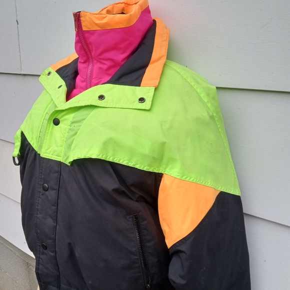 Vintage | Jackets & Coats | Vintage Neon And Black Down Ski Jacket ...